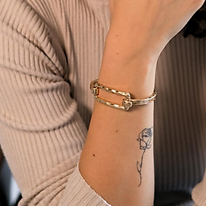 POMINA Chunky Gold Fashion Bangle Cuff Bracelet Geometric Shape Tension Bangle Wide Thick Chain Stretch Gold Bracelet for Women Teen (Square Gold)