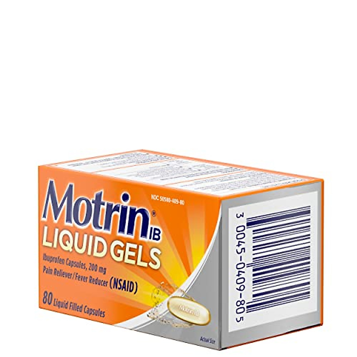 Motrin IB Liquid Gels, Ibuprofen 200 mg, Pain Reliever & Fever Reducer Minor Arthritis Pain, Muscular Aches, Headache, Menstrual Cramps & Backache, NSAID, 80 Ct