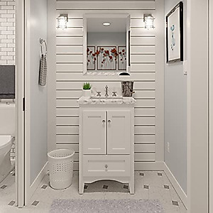 Abbey 24-inch Bathroom Vanity (White/Carrara Marble): Includes White Cabinet with Authentic Italian Carrara Marble Countertop and White Ceramic Sink