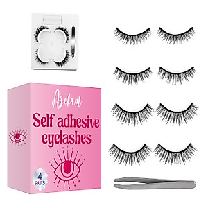 AZEFAM Self Adhesive Eyelashes, 8 PCS Reusable Self Adhesive Eyelashes, False Eyelashes Natural Look, No Glue Eyelashes, 4 Styles Waterproof False Lashes Kit, Reusable Self-Adhesive Eyelashes