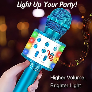 Winique Karaoke Microphone for Kids with Bluetooth & LED Lights - 5 in 1 Fun Toys Home KTV Birthday Party Player - Christmas Stocking Stuffers for Girls, Boys, and Teens(Blue)