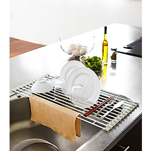 YAMAZAKI Dish Home Folding Sink Rack | Steel | Large | Drainer Tray, White