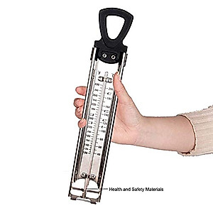 Candy Thermometer Deep Fry/Jam/Sugar/Syrup/Jelly Thermometer with Hanging Hook & Pot Clip Stainless Steel Cooking Thermometer Food Thermometer Quick Reference Temperature Guide,Black