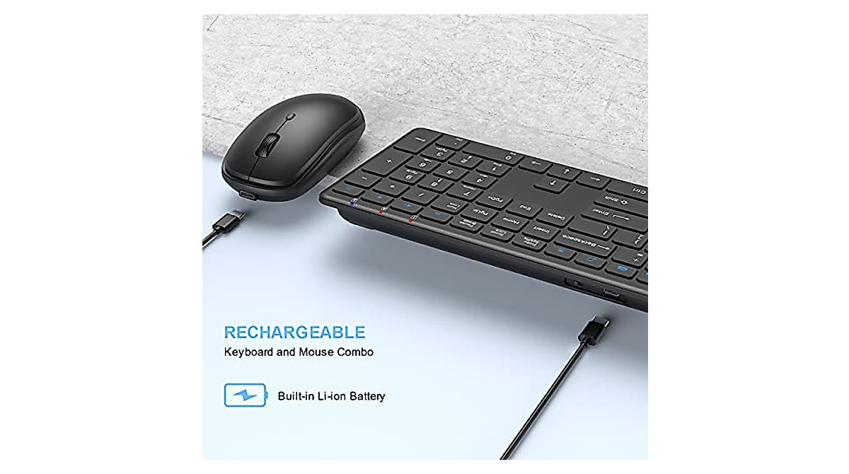 Rechargeable Wireless Wisfox Ultra Slim Computer Keyboard Mouse Combo Full Size Silent Keyboard