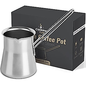 Caizen Coffee Quality Turkish Coffee Pot - Turkish Coffee Maker, Chai Pot, Arabic Coffee Pot, Briki Greek Coffee Pot, Greek Briki, Cezve, Ibrik (15oz)