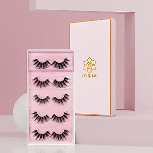 DYSILK False Eyelashes Mink - Strip Lashes 5 Pairs 6D Faux Eyelash Wispy Lashes Cat Eye Fake Eyelashes Natural Look Fluffy Lash Reusable Lash Extension Kit | 004-16.7mm