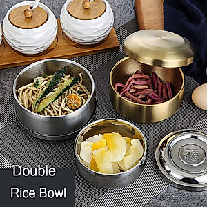 CHDHALTD Stainless Steel Bowls Double-Walled Insulated Soup Bowls,Rice Cereal Ice Cream Noodles Snacks Soup Bowls for Kids Children(S-No lid,Gold)