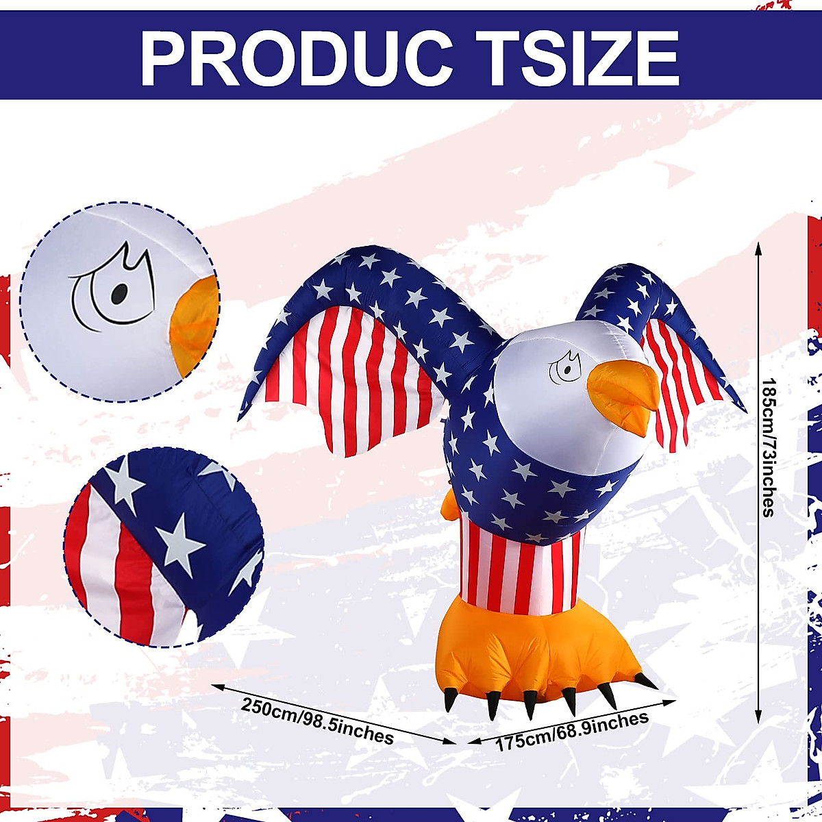 Kathfly 6FT Patriotic Inflatable Decor Independence Day American Flag Blow up Eagle Built in LED Light/Blower for Parade Veterans 4th of July Lawn Outdoor