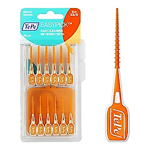 TEPE Dental Floss Picks, Tooth Picks Flossers, Floss Sticks, EasyPicks XS/S, Orange, 36 Pk