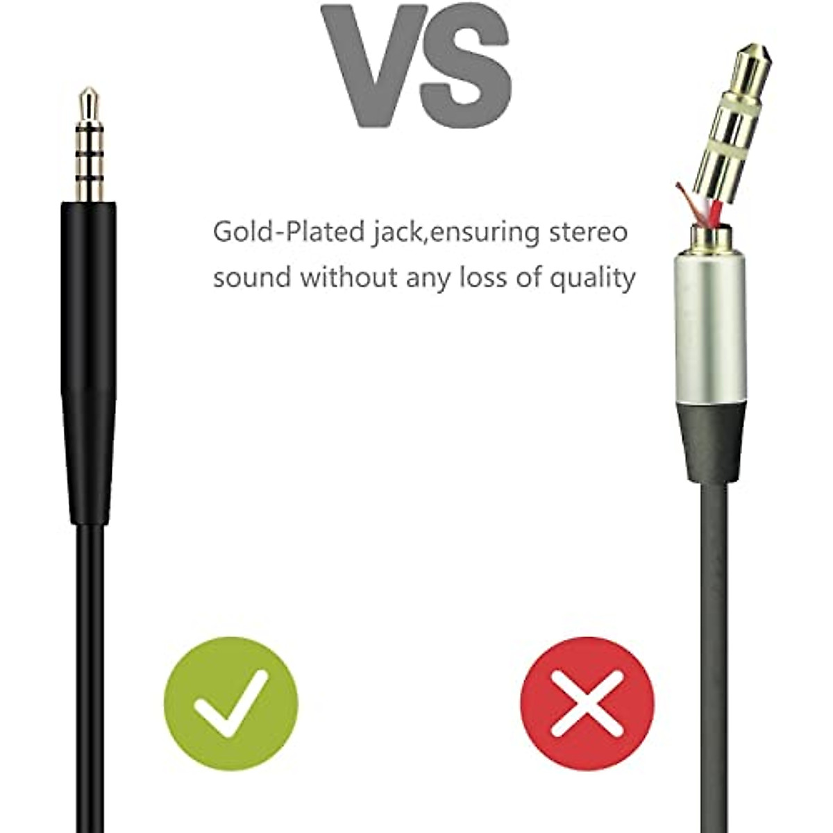 QC45 Replacement Audio Cable Cord for Bose QC25, QC35, QuietComfort 25, QuietComfort 35, On-Ear 2,OE2,OE2i, NC700, Soundlink, SoundlinkII Headphones with Inline Mic/Remote Volume Control (Black)