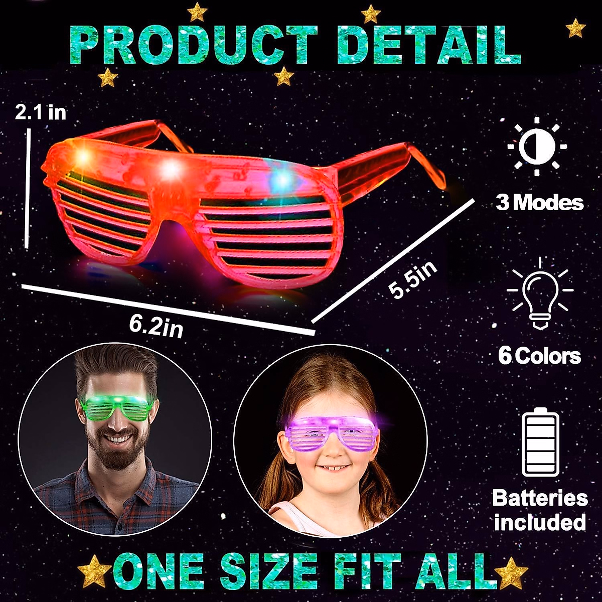 20 Pack LED Glasses New Years Eve Party Supplies, 6 Colors Light Up Glasses Shutter Shades Glow Sticks Glasses Led Party Sunglasses Kids/Adults Glow In Dark New Years 2025 Party Favors Neon Glow Toys