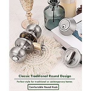 2 Pack Entry Door Knob and Single Cylinder Deadbolt Combo Pack in Satin Nickel, Keyed Alike Exterior Door Lock Set with Deadbolt, Door Knobs with Deadbolt for Entrance and Front Door