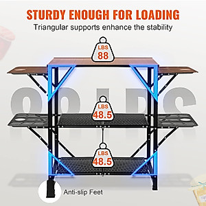 VEVOR Camping Kitchen Table, Aluminum Folding Portable Outdoor Cook Station with 4 Iron Side, 2 Shelves & Carrying Bag, Quick Installation for Picnic BBQ Beach Traveling