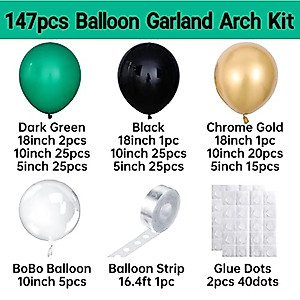 Enanal 147pcs Green Gold Balloon Garland Arch Kit, Dark Green Black and Chrome Gold Latex Balloons with BoBo Balloons for Birthday Wedding Anniversary Graduation Party Decorations (Green)