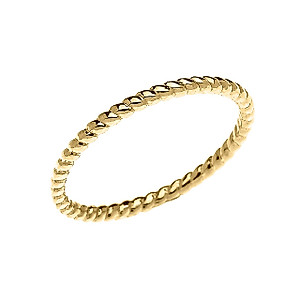 14K Yellow Gold Dainty Stackable Rope Cable Design Slender Band Ring - Size 4-3/4