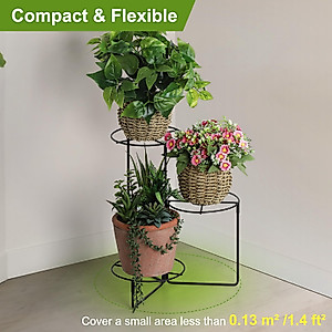 smusei Plant Stand Indoor, 3 Tier Small Metal Plant Stand, Corner Plant Stand for Multiple Plants, Adjustable Plant Stand for Living Room, Balcony, Garden, Patio (Black)
