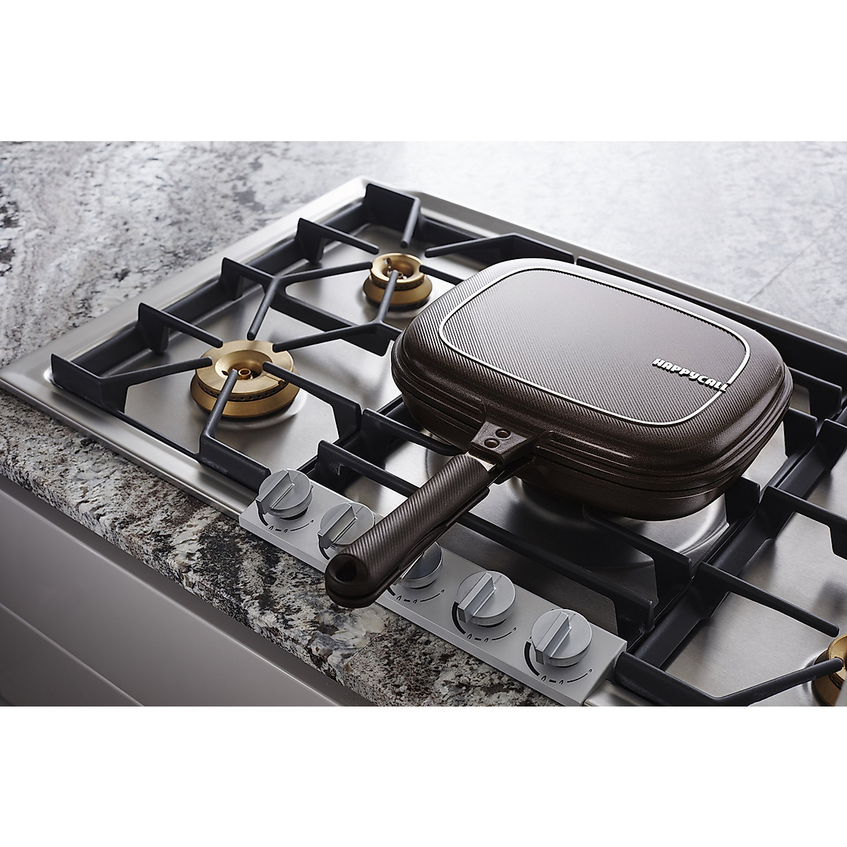 Happycall Titanium Nonstick Double Pan, Omelette Pan, Flip Pan, Square, Dishwasher Safe, PFOA-free, Brown (Jumbo Grill)
