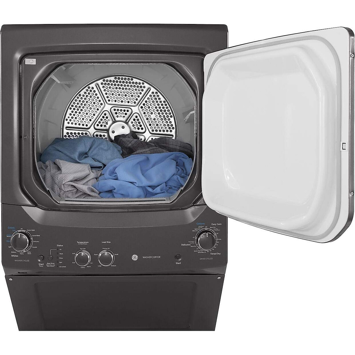 GE GUD27GSPMDG Spacemaker Series 27 Inch Gas Laundry Center with 3.8 cu. ft. Washer Capacity in Diamond Gray