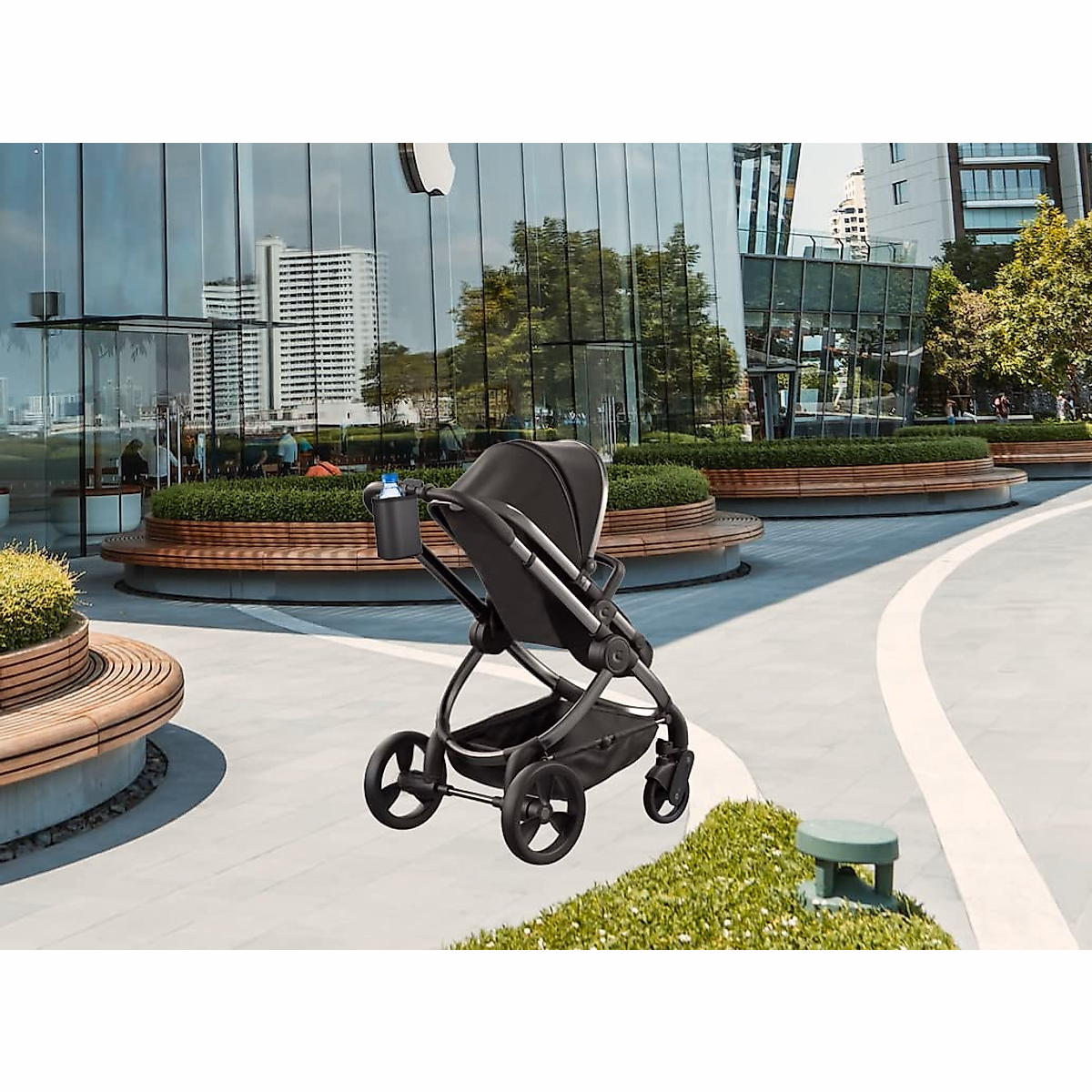 Rebraf Products Silicone Stroller Cup Holder- Stroller Organizer- Phone Holder- Portable Universal Attachment for Stroller, Walker, Bike, Wheelchair, Scooter, Lawn Chair, Beach Chair (Black)