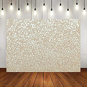 White Gold Abstract Photography Backdrop Golden Spots Shinning（Not Glitter Background Weeding Baby Shower Newborn Baby Portrait Photo Studio Props White Gold Christmas Abstract Bokeh Background 7x5ft