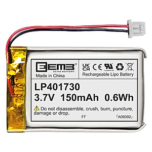 EEMB Lithium Polymer Battery 3.7V 150mAh 401730 Lipo Rechargeable Battery Pack with Wire Molex 1.25mm Connector for Speaker and Wireless Device- Confirm Device & Connector Polarity Before Purchase