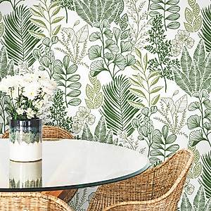HeloHo Peel and Stick Wallpaper Green Leaf Floral Wallpaper for Bedroom Self Adhesive Removable Wallpaper Waterproof Contact Paper for Furniture Bathroom Dining Room Living Room Decor 16.1" X 118"