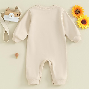 BOIBOKOKO Newborn Baby Girl Boy Clothes Sassy Little Soul Long Sleeve Romper Jumpsuit Cute Fall Winter Outfit (Beige-CC, 3-6 Months)