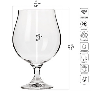 Krosno Dark Ale Stout Beer Glasses | Set of 6 | 16.9 oz | Elite Collection | Home Restaurants Parties | Dishwasher Safe | Made in Europe