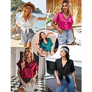 Ekouaer Womens Silk Satin Pajama Sets 2 Piece Pjs Soft Button Down Sleepwear Wide Leg Long Pants Loungewear with Pockets White