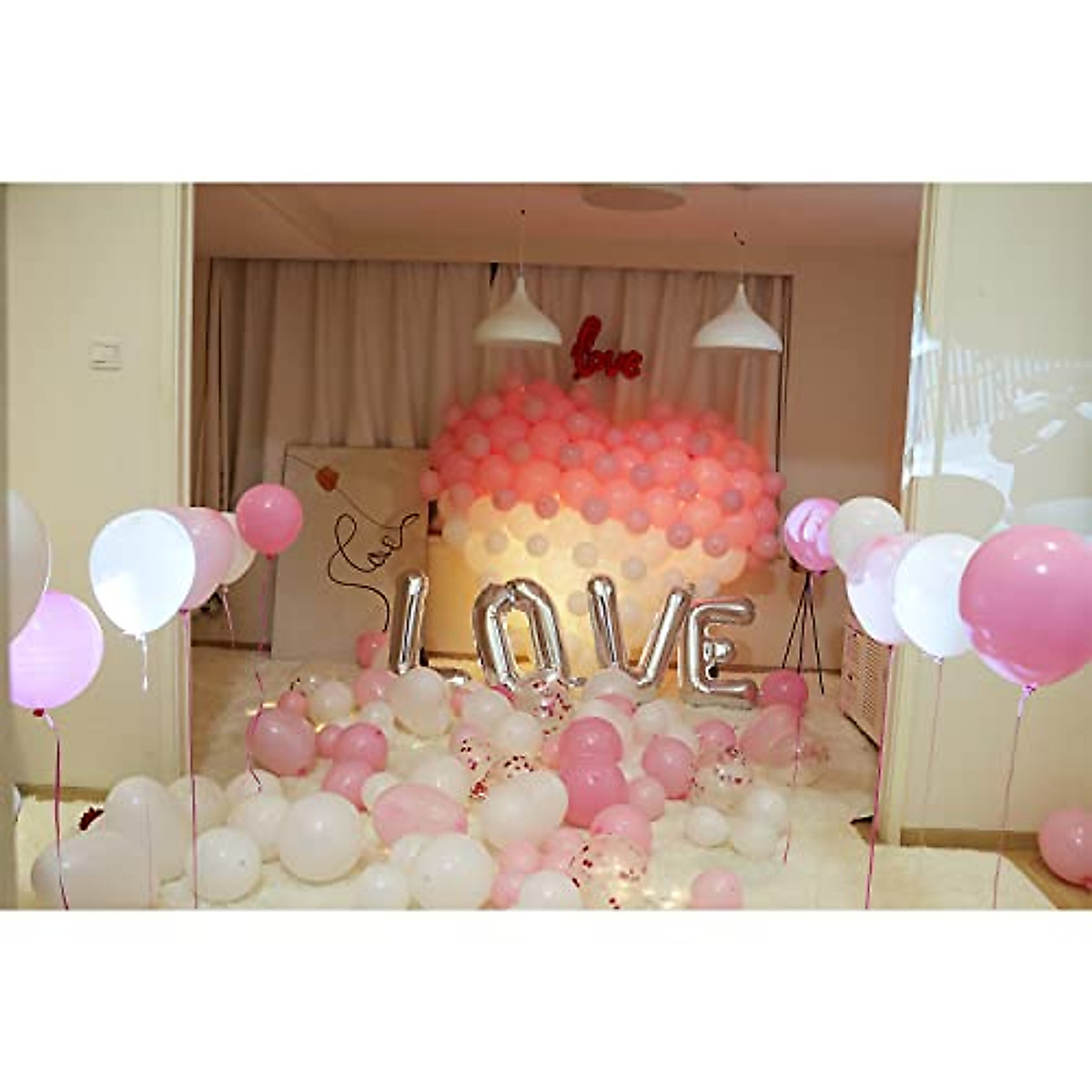 Valentines Day Balloons, CAKKA 315PCS Pink Heart Balloons with Rose Petals, Love Foil Balloon, I Love You Tail Balloon for Valentine’s Day Mother Day Anniversary Proposal Party Favor Decoration Decor