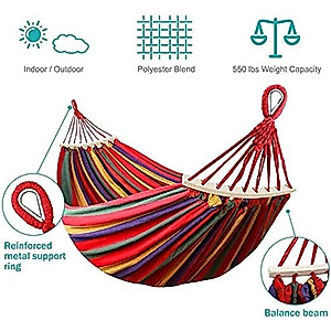 Outerman 275 x 155 cm Camping Hammock, Hammocks Thickened Durable Canvas Fabric with 550lb Load Capacity, Two Anti Roll Balance Beam and Sturdy Metal Knot Tree Straps for Travel, Beach, Backyard etc.