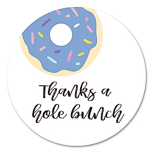 Blue Donut Thank You Stickers, Boy Baby Shower or Birthday Party Thanks a Hole Bunch Sticker Labels