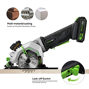 GALAX PRO 20V 4-1/2" Cordless Circular Saw with 2.0Ah battery, Laser Guide, Rip Guide, 2 Pcs Blades(24T+ 60T), 3400RPM, Max Cutting Depth 1-11/16"(90°), 1-1/8"(45°)