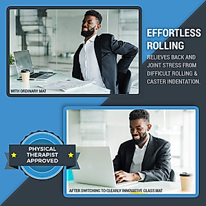 45” x 53” Glass Chair Mat with Exclusive Beveled Edge by Clearly Innovative, 1/4” Thick Clear Tempered Glass with Easy Roll Edges | Protect Your Home or Office Floor | Perfect for Hardwood or Carpet