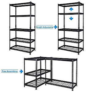 Pachira 36" W x 18" D x 72" H Adjustable Height 5-Shelf Steel Shelving Unit Utility Organizer Rack for Home, Office, and Warehouse, Black