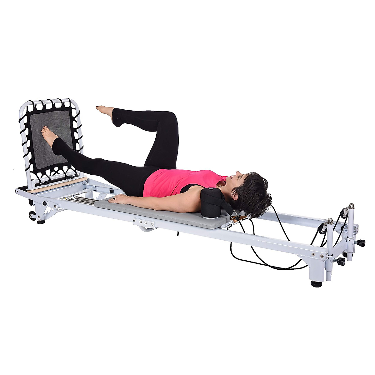 AeroPilates Precision Series Pilates Reformer Machine with Wheels for Toning Home Exercise Workouts, Improve Body Balance, and Stamina, White