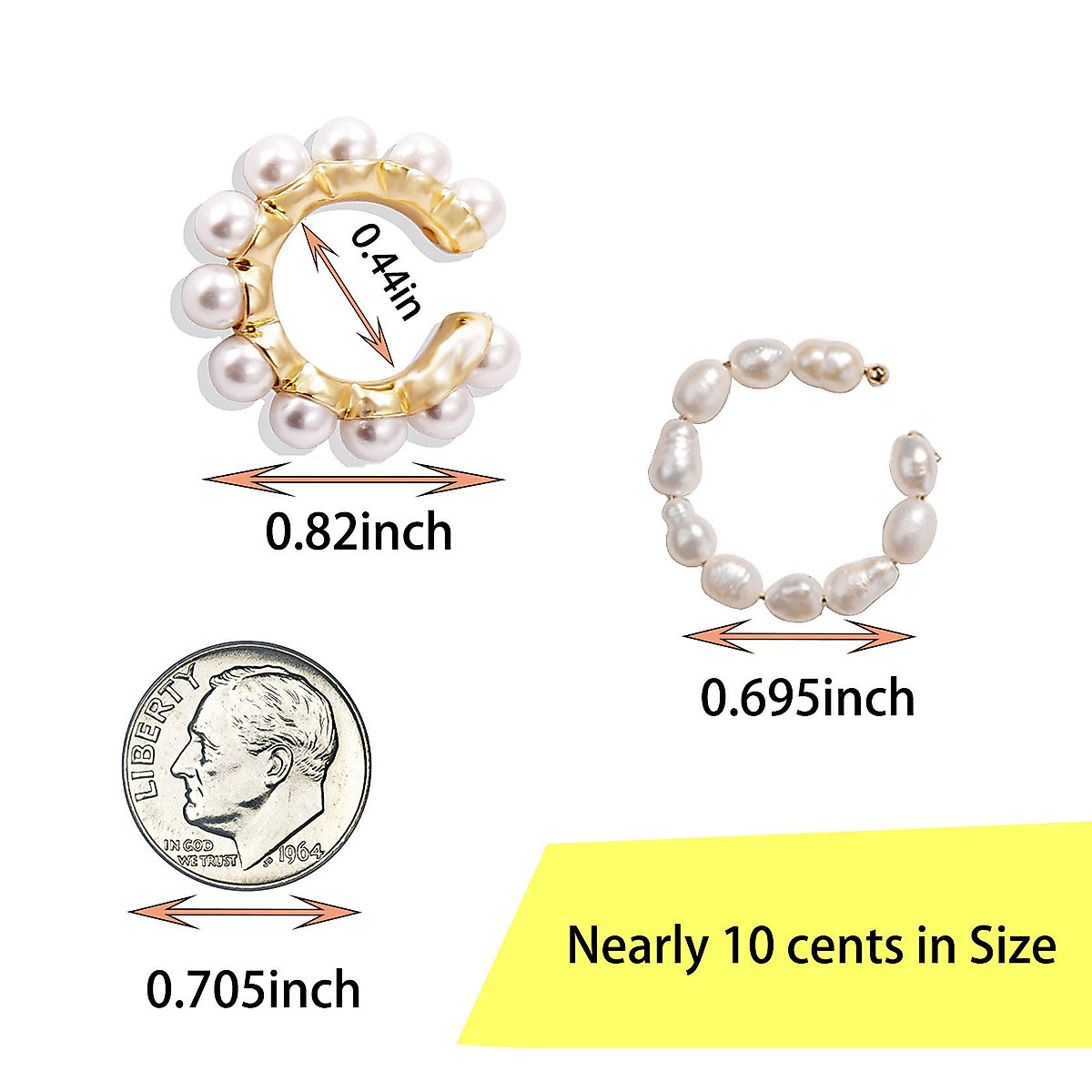 Moepapa Pearl Hoop Earrings Ear Cuff no piercing 2pacs Set (White)