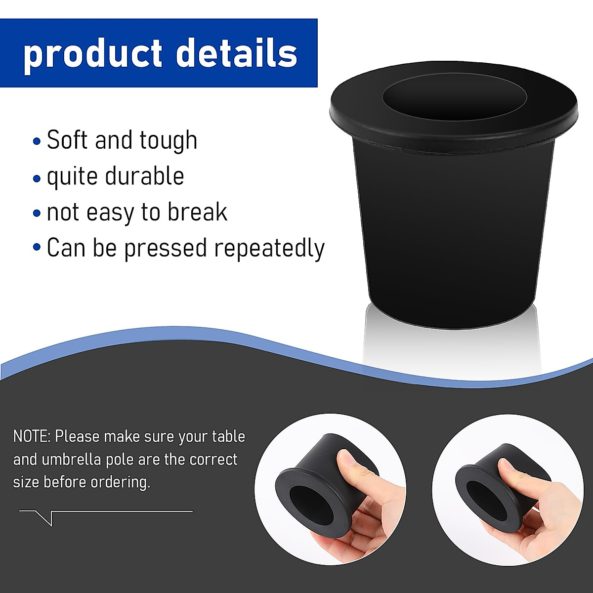 KALIONE 2 Packs Patio Table Umbrella Hole Ring, Black Umbrella Outdoor Patio Plug Hole Ring, Silicone Cone Umbrella Stabilizer Sleeve for Outdoor Table Umbrella Patio Umbrella Pool Umbrella Adapter