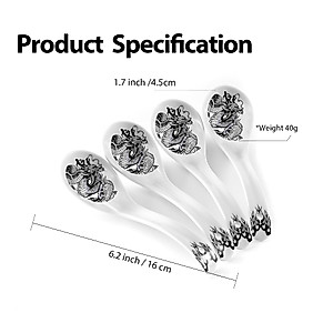 Dragon Ceramic Spoon Soup Spoons Asian Soup Spoon Chinese Korean Japanese Ramen Pho Miso Spoons Set of 4 with Hole 6.2 Inch