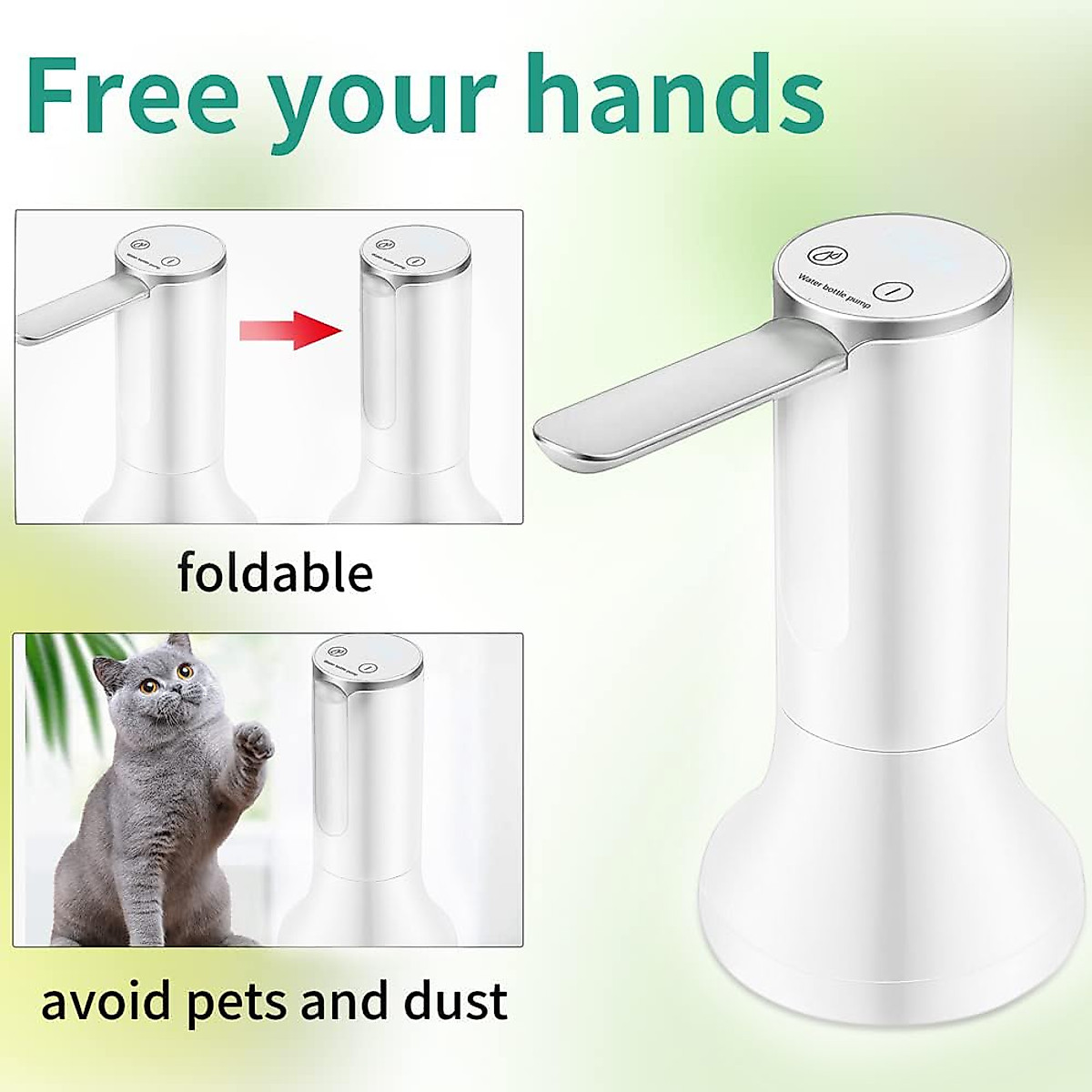 ALEXPHY Smart Water Dispenser for 5 Gallon Bottle, USB Rechargeable Water Dispenser Countertop for 5 Gallon & Universal Bottles, Foldable 5 Gallon Water Dispenser Pump with Touch Screen, Low Noise