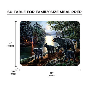 Rivers Edge Products Large 12in x 16in Decorative Tempered Glass Cutting Board, Hypoallergenic, Non Slip, Textured Surface Chopping Board for Kitchen, Black Bear