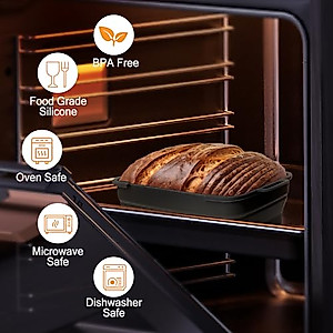 Silicone Bread Loaf Pan, 2 Pack Loaf Pans for Baking Bread, Non-Stick Silicone Baking Mold Easy Release for Homemade Breads, Cakes, Quiche Omelets, Meatloaf, etc. -8.2” X 3.3” X 2.7” (Black+Black)