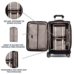 Travelpro Platinum Elite Softside Expandable Carry on Luggage, 8 Wheel Spinner Suitcase, USB Port, Suiter, Men and Women, True Navy Blue, Carry On 21-Inch