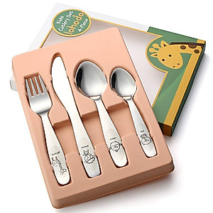 Kids Silverware Set Toddler Utensils 18/8 Stainless Steel 4PCS Fork Spoon and Knife Cutlery Child Flatware for Age 3+