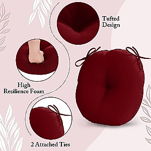 LOVTEX Memory Foam Outdoor Chair Cushions, 2 Pack, Round, 15 Inch, Dark Red, Waterproof, with Ties