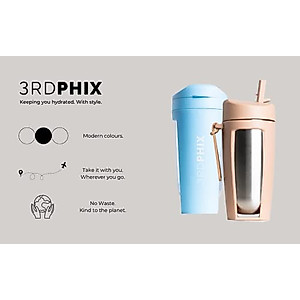 3rdphix Unique Shaped Insulated Stainless Steel Water Bottle, Sweat Proof, Built in Straw, Carry Handle, Hot or Cold Liquids, BPA Free Protein Shaker Bottle, Perfect for Gym 25 OZ / 750ML (Beige)