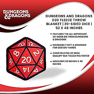 JUST FUNKY Dungeons and Dragons D20 Fleece Throw Blanket | Soft Blankets and Throws Fleece Blankets for Gamers | Designed After The D&D 20-Sided Dice | Measures 52 x 48 Inches