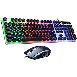 HJJWL Gaming Keyboard and Mouse Combo, RGB Rainbow Backlit Keyboard Compact USB Wired Mechanical Feeling Keyboard for Computer Gamer Office (White),Colour Name:Black (Color : Black)