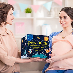 50 Pcs Diaper Raffle Tickets Outer Space Themed Baby Shower Game Home Party Decorations Rocket Universe Outer Space Box with Cards for Boys Baby Party Decorations Diaper Raffle Sign Box