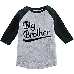 Sibling Boys Big Brother Shirt Baby Announcement Kids 3/4 Sleeve Raglan T-Shirt 4T Dark Gray